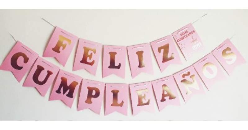 BANDERIN FELIZ CUMPLEAÑOS COLOR ROSA PASTEL CON STAMPING x 1