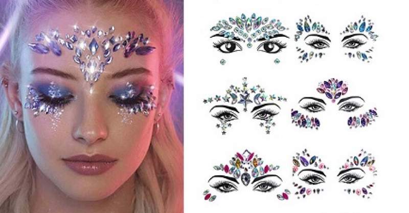 BRILLITOS AUTOADHESIVOS PARA ROSTRO FACE STICKER DECO PLATA X 1 UNIDADES